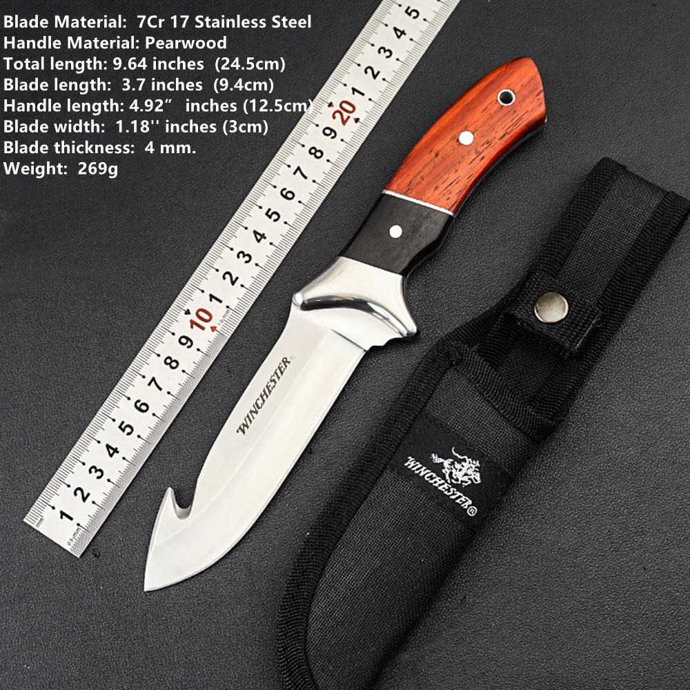 Fixed Blade Hunting Knife, 3.7-Inch Fixed Hook Blade with Notch, Full ...